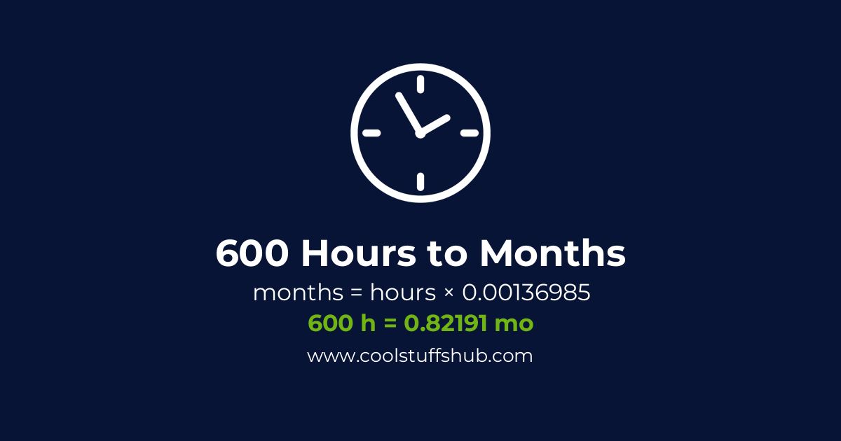 Convert 600 hours to months (600 h to mo conversion)