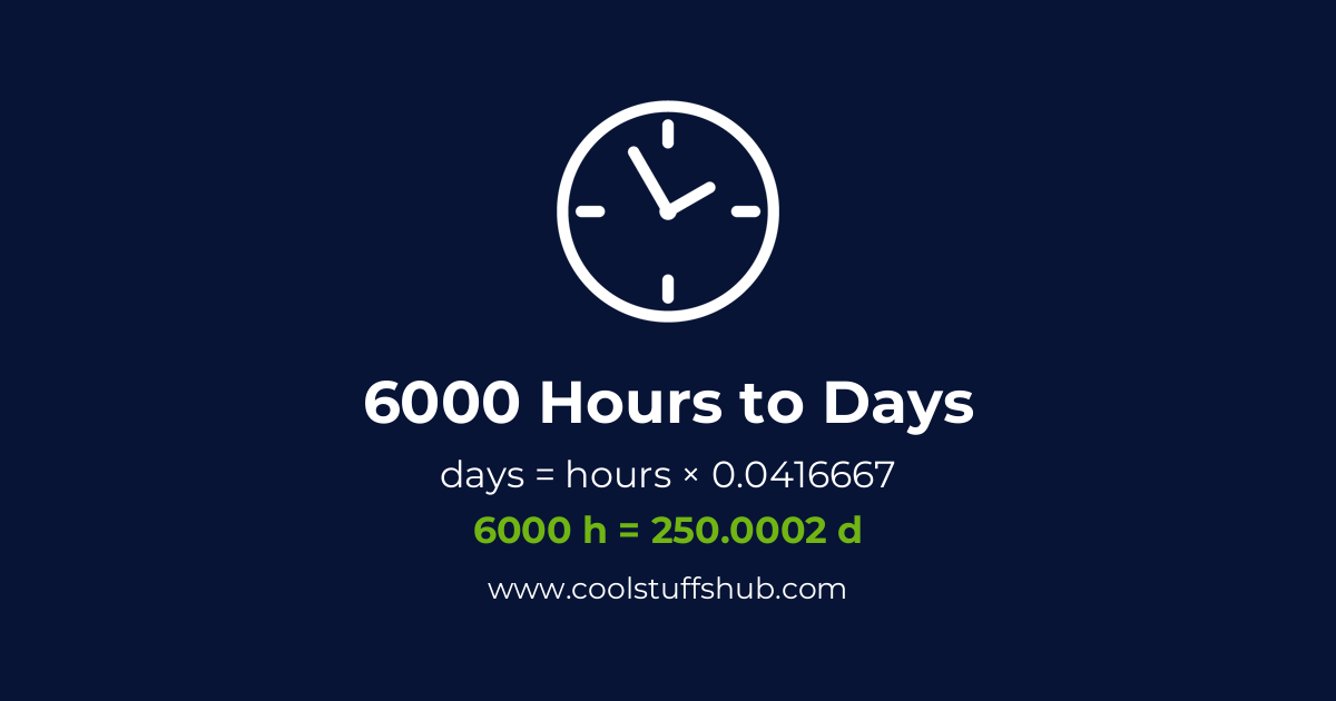 Convert 6000 hours to days (6000 h to d conversion)