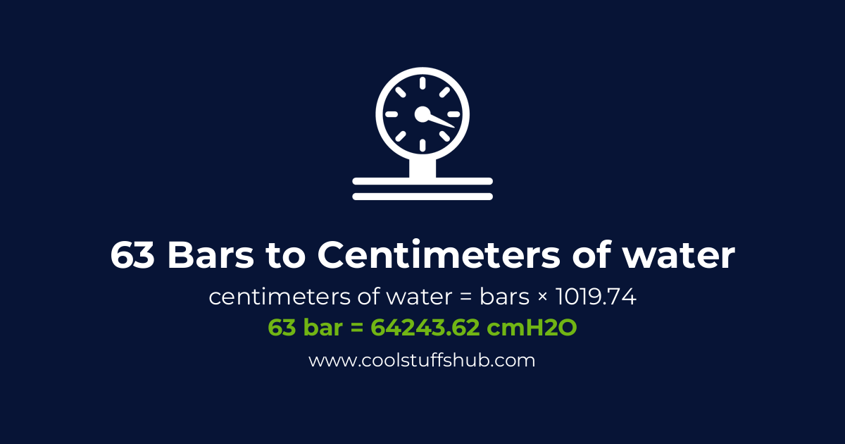 Convert 63 Bars To Centimeters Of Water 63 Bar To CmH2O Conversion Convert 63 Bars To Centimeters Of Water 63 Bar To CmH2O Conversion