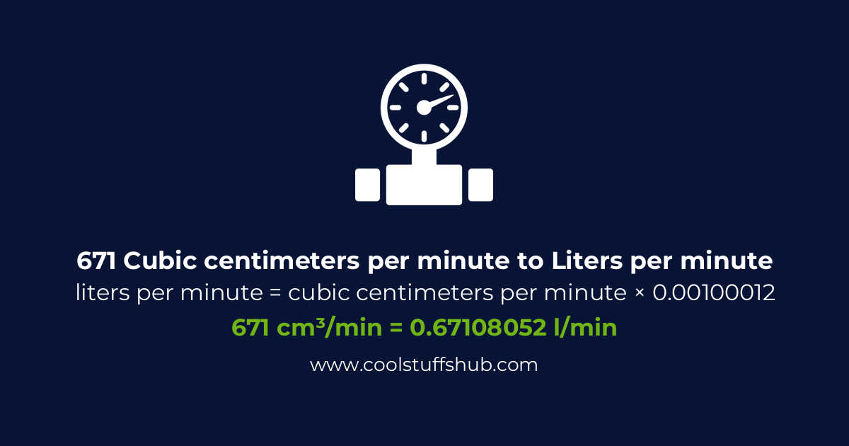 Convert 671 Cubic Centimeters Per Minute To Liters Per Minute 671 Cm 