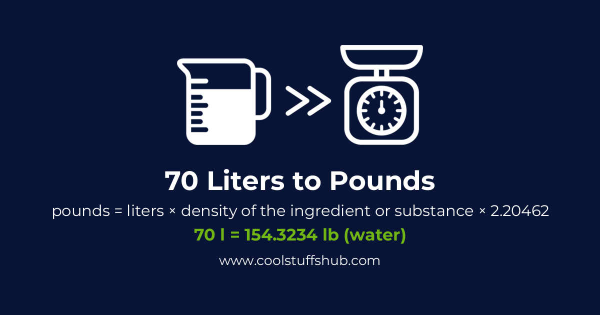 Convert 70 liters to pounds (70 l to lb conversion)