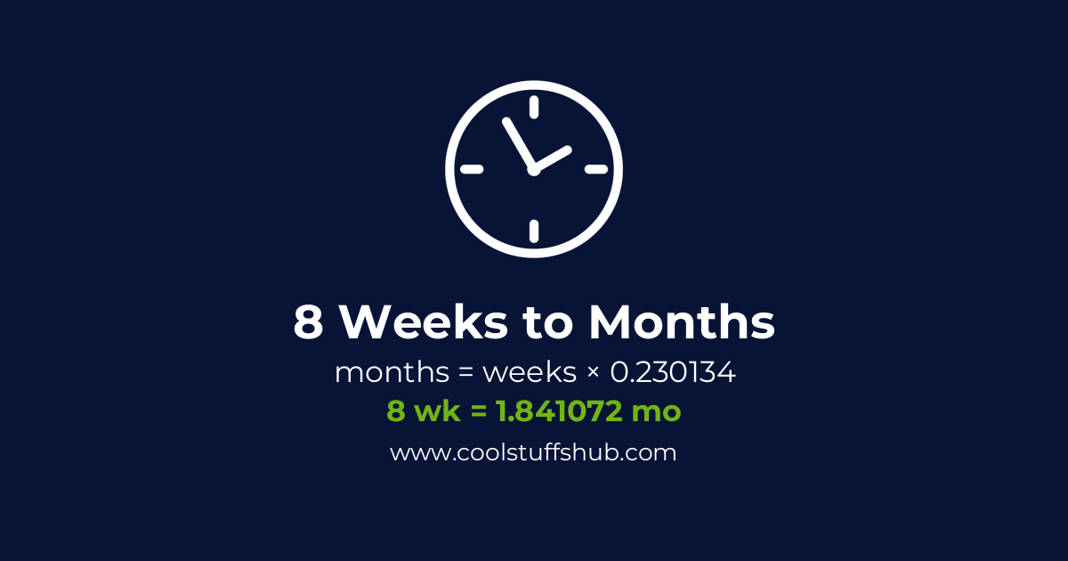 Convert 8 weeks to months (8 wk to mo conversion)