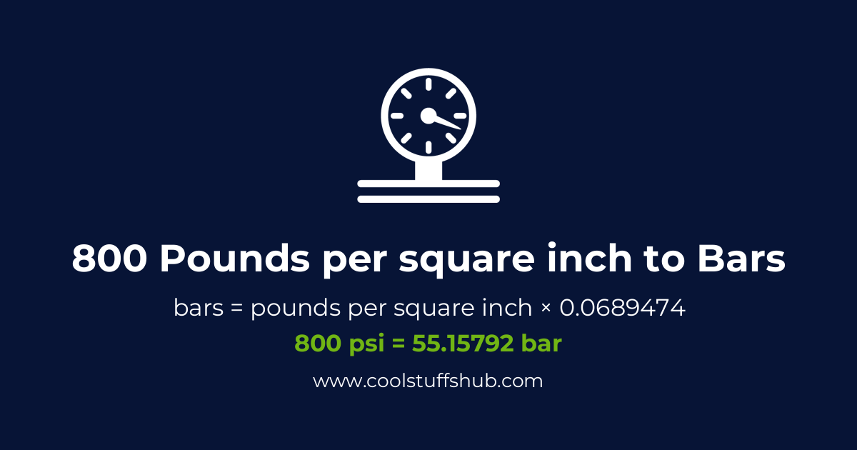 Convert 800 pounds per square inch to bars (800 psi to bar conversion)