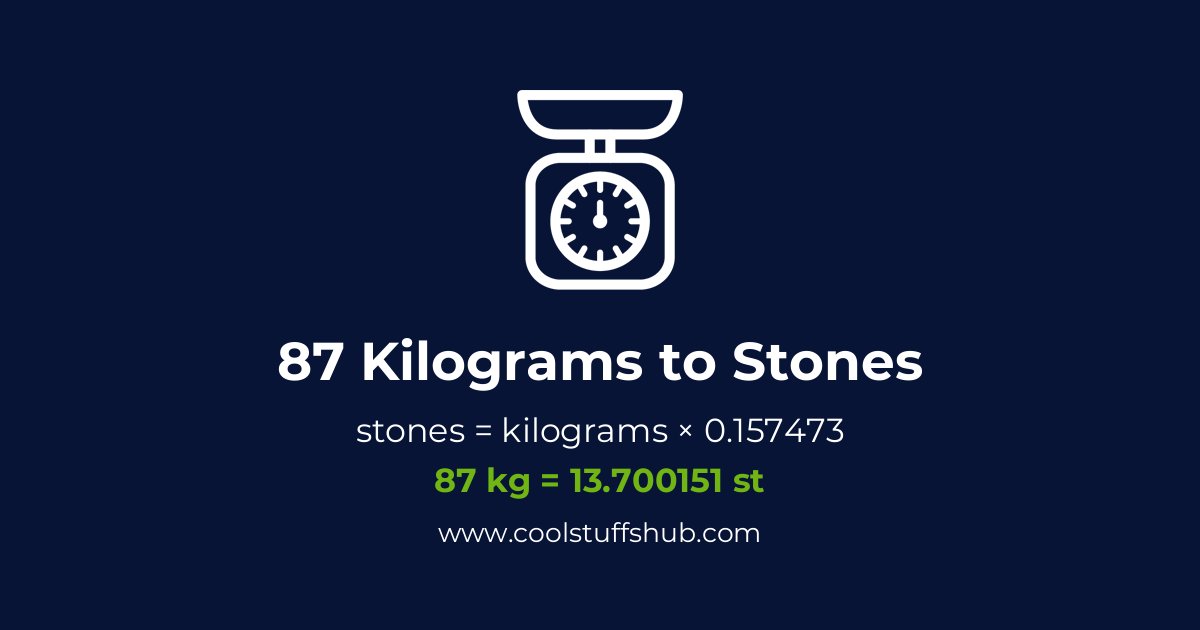 Convert 87 kilograms to stones (87 kg to st conversion)