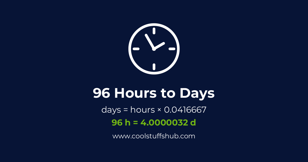 Convert 96 hours to days (96 h to d conversion)