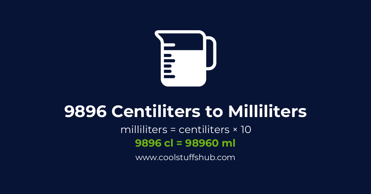 Convert 9896 Centiliters To Milliliters 9896 Cl To Ml Conversion Convert 9896 Centiliters To Milliliters 9896 Cl To Ml Conversion