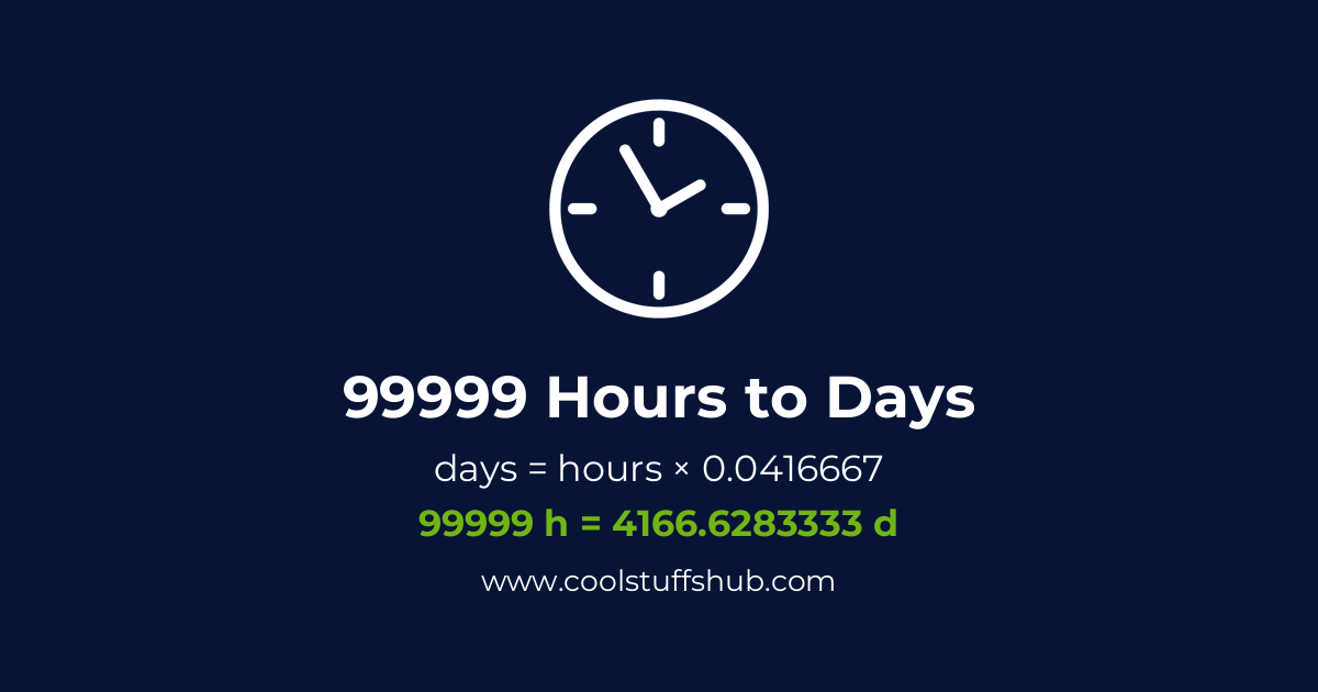 Convert 99999 hours to days (99999 h to d conversion)