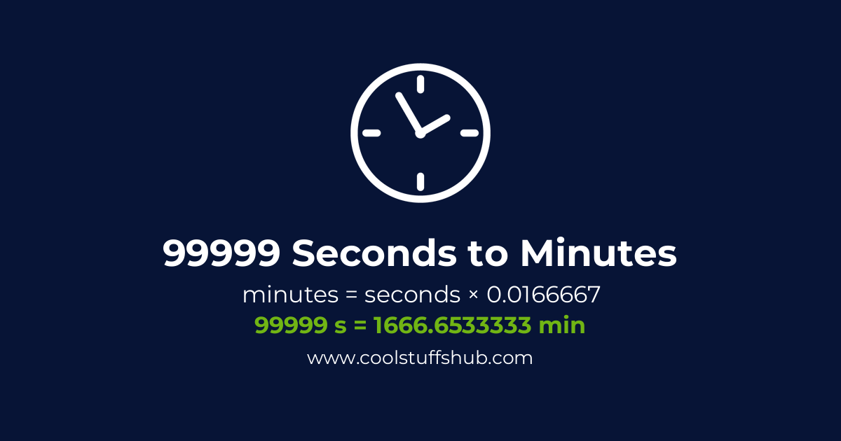 Convert 99999 seconds to minutes (99999 s to min conversion)