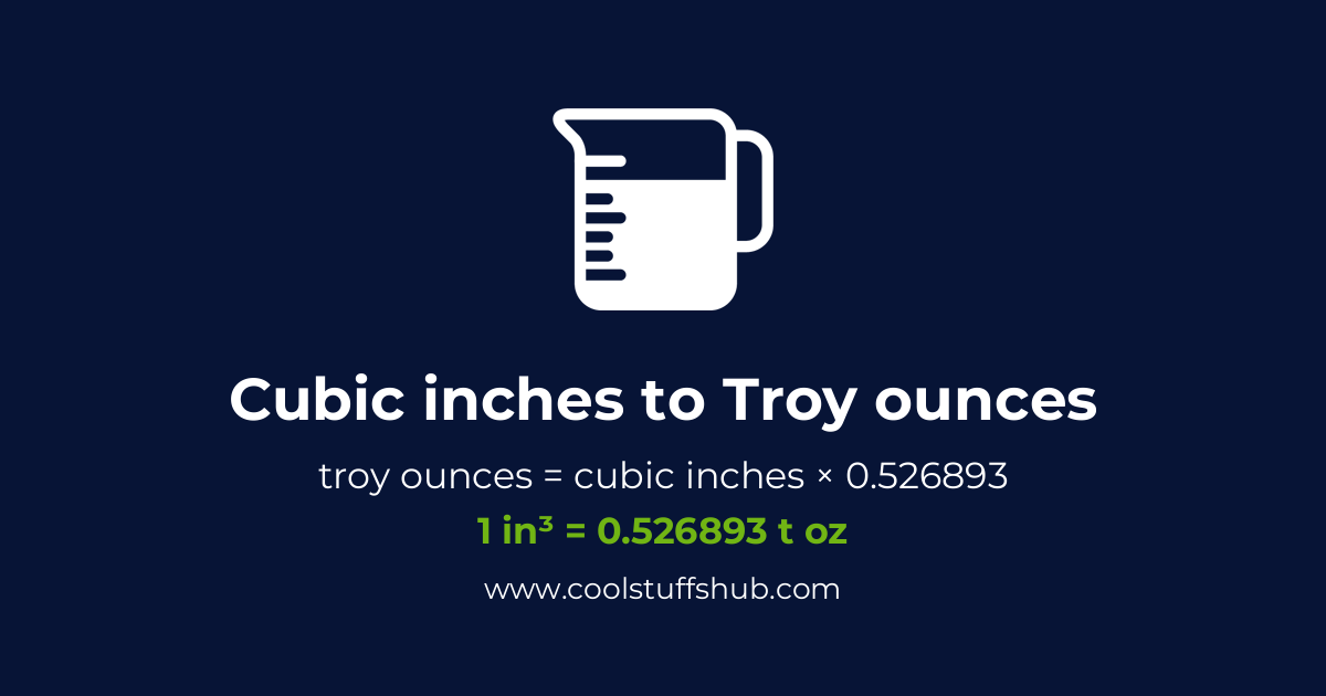 Cubic inches to troy ounces conversion (in³ to t oz)