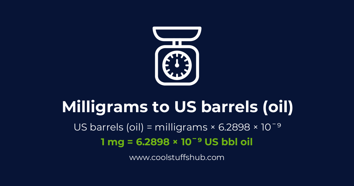Convert milligrams to US barrels (oil) (mg to US bbl oil conversion)