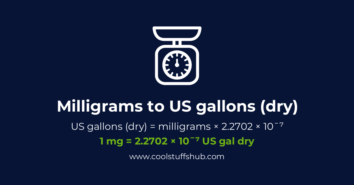 Convert milligrams to US gallons (dry) (mg to US gal dry conversion)