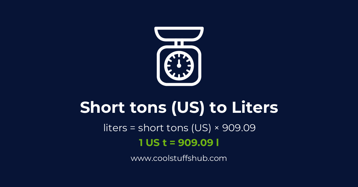 Convert short tons (US) to liters (US t to l conversion)