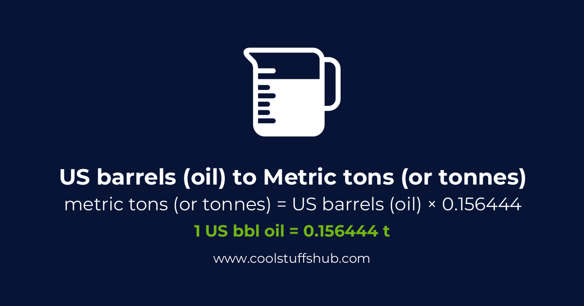 US barrels (oil) to metric tons (or tonnes) conversion (US bbl oil to t)