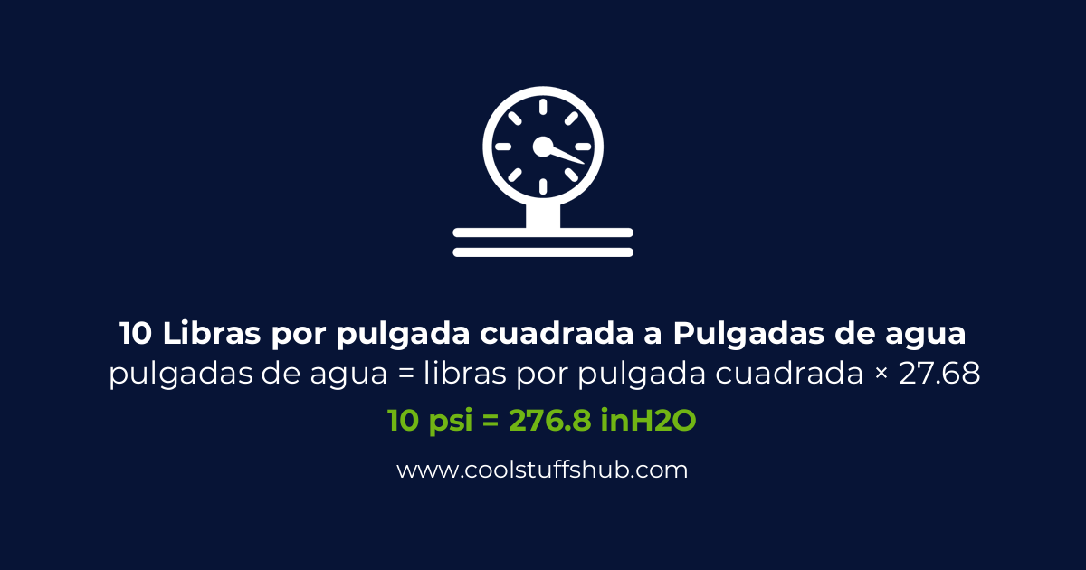 Convertir 10 libras por pulgada cuadrada a pulgadas de agua (conversión ...