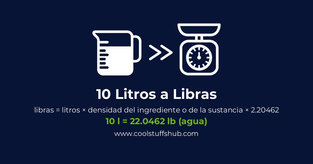 Convertir 10 litros a libras (conversión de 10 l a lb)
