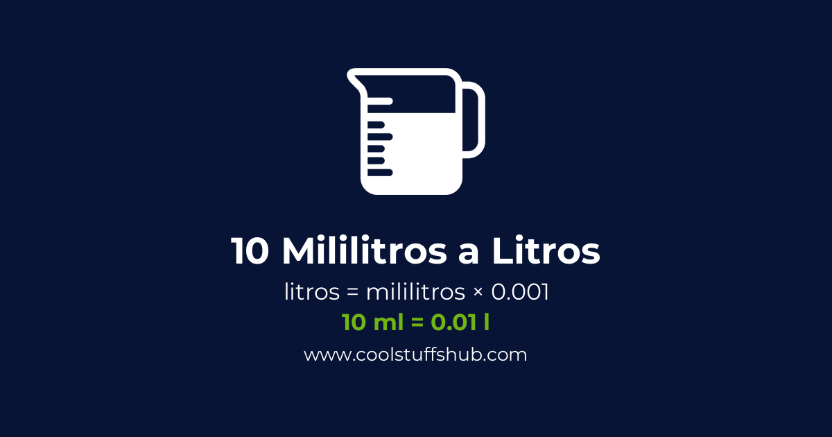 Convertir 10 mililitros a litros (conversión de 10 ml a l)