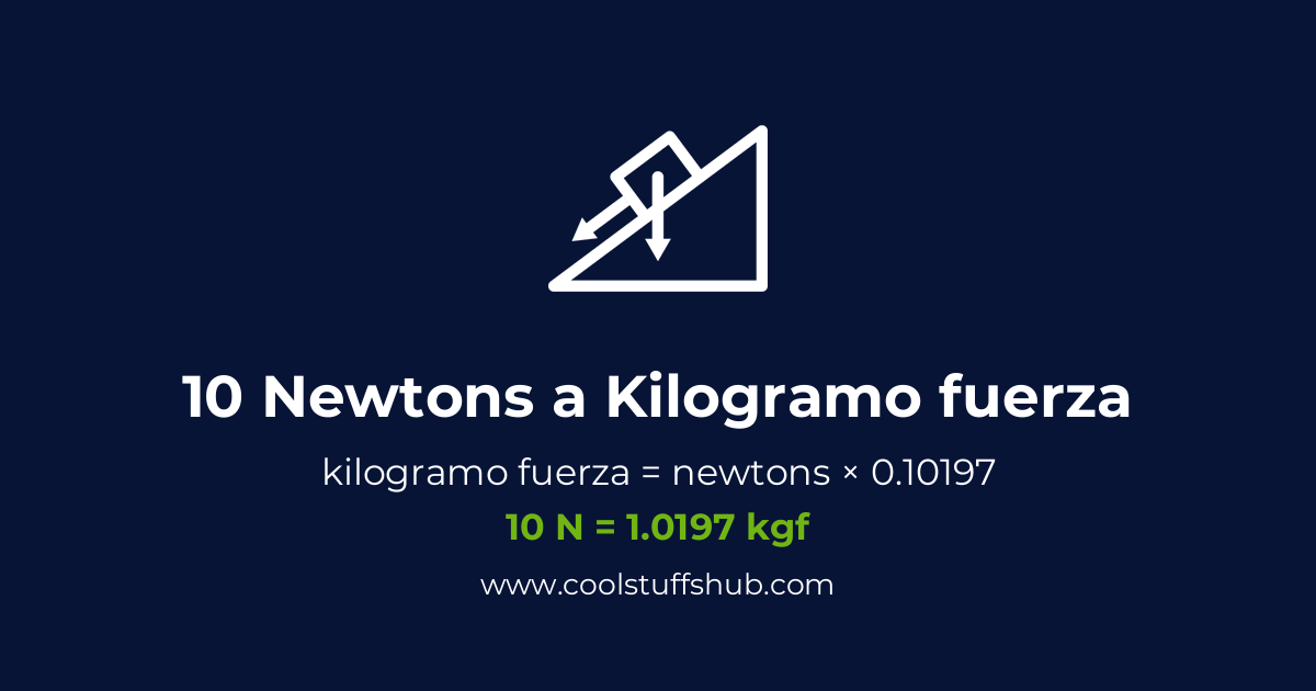 Convertir 10 newtons a kilogramo fuerza (conversión de 10 N a kgf)