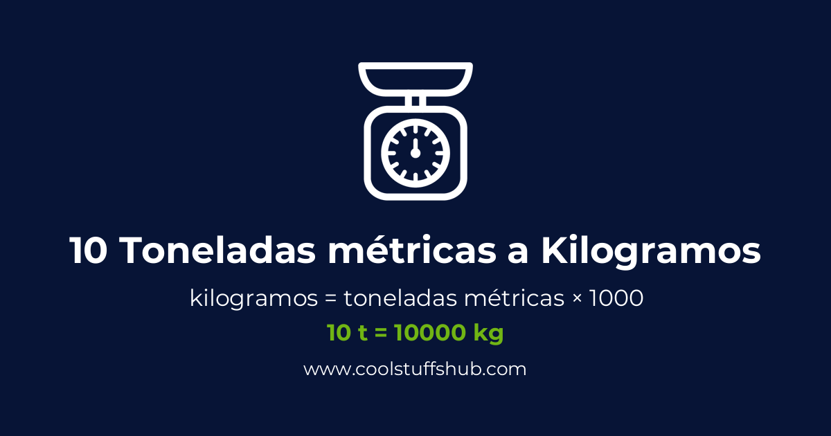 Conversión de 10 toneladas métricas a kilogramos (10 t a kg)