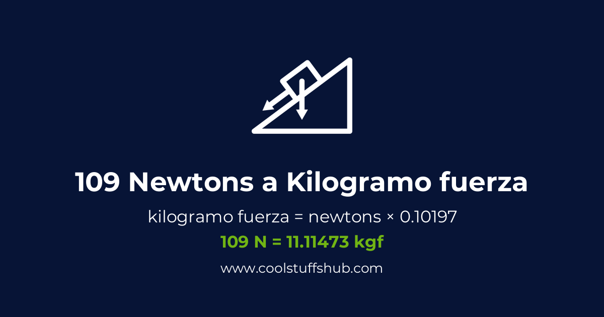 Convertir 109 newtons a kilogramo fuerza (conversión de 109 N a kgf)