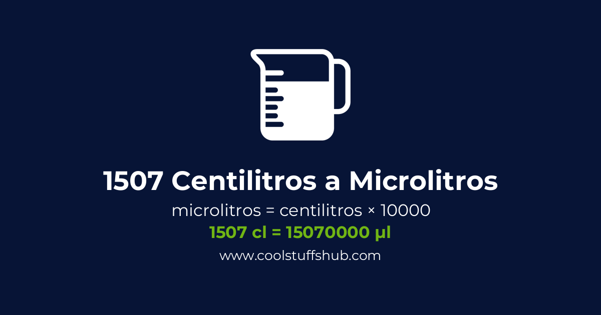 Convertir 1507 centilitros a microlitros (conversión de 1507 cl a µl)
