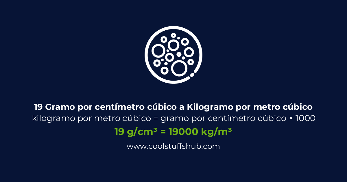Convertir 19 gramo por centímetro cúbico a kilogramo por metro cúbico ...