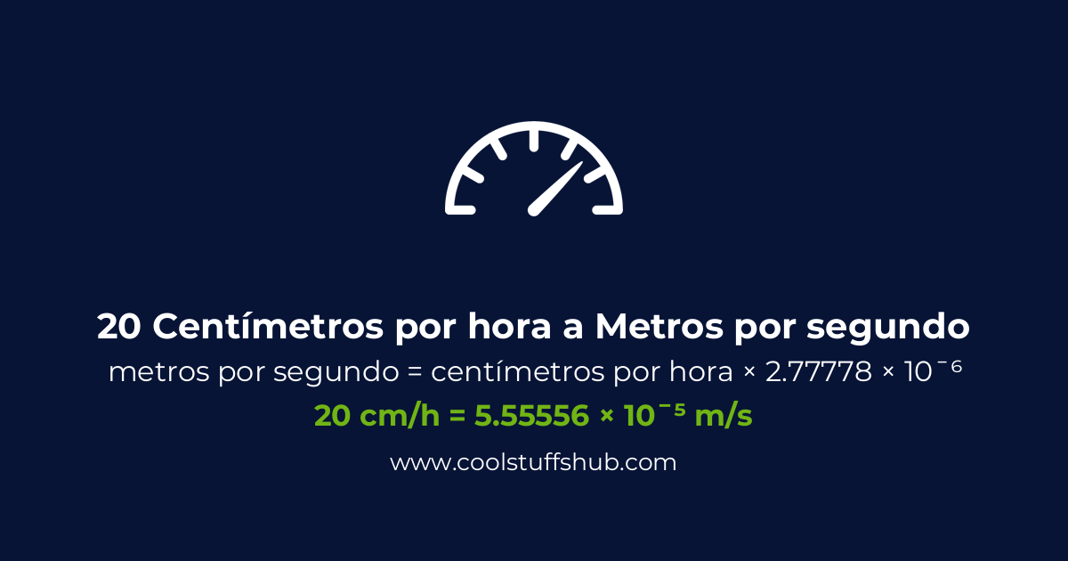 Convertir 20 centímetros por hora a metros por segundo (conversión de ...