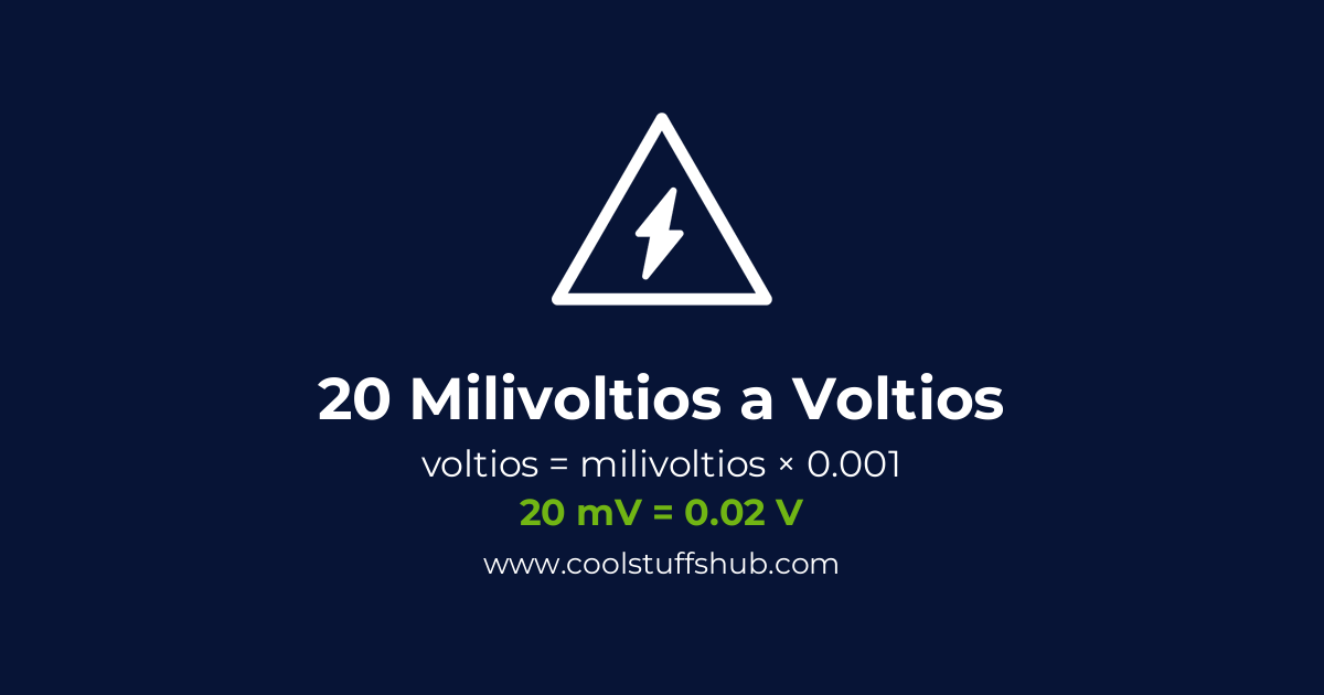 Convertir 20 milivoltios a voltios (conversión de 20 mV a V)