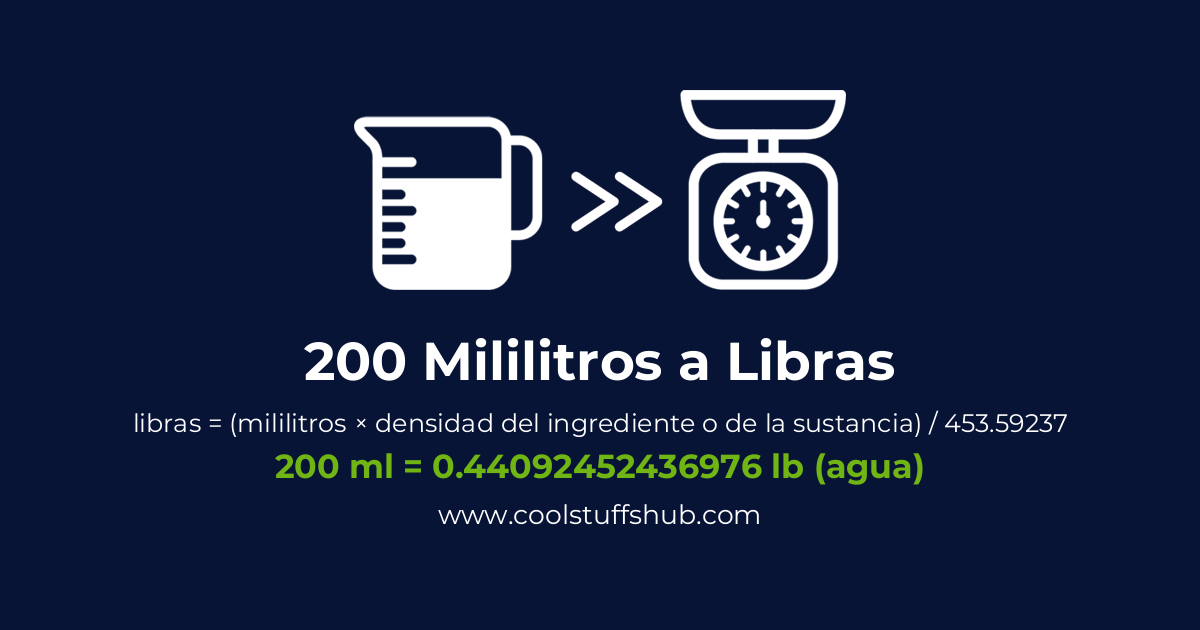 Convertir 200 mililitros a libras (conversión de 200 ml a lb)
