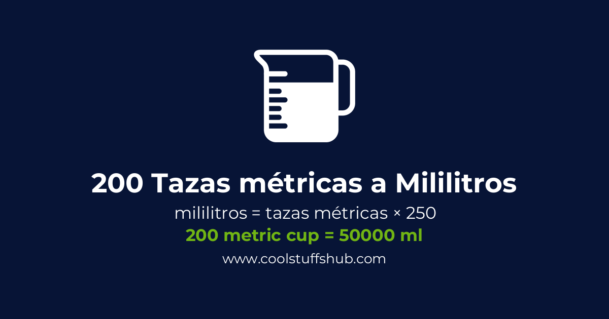 Convertir 200 tazas métricas a mililitros (conversión de 200 metric cup ...