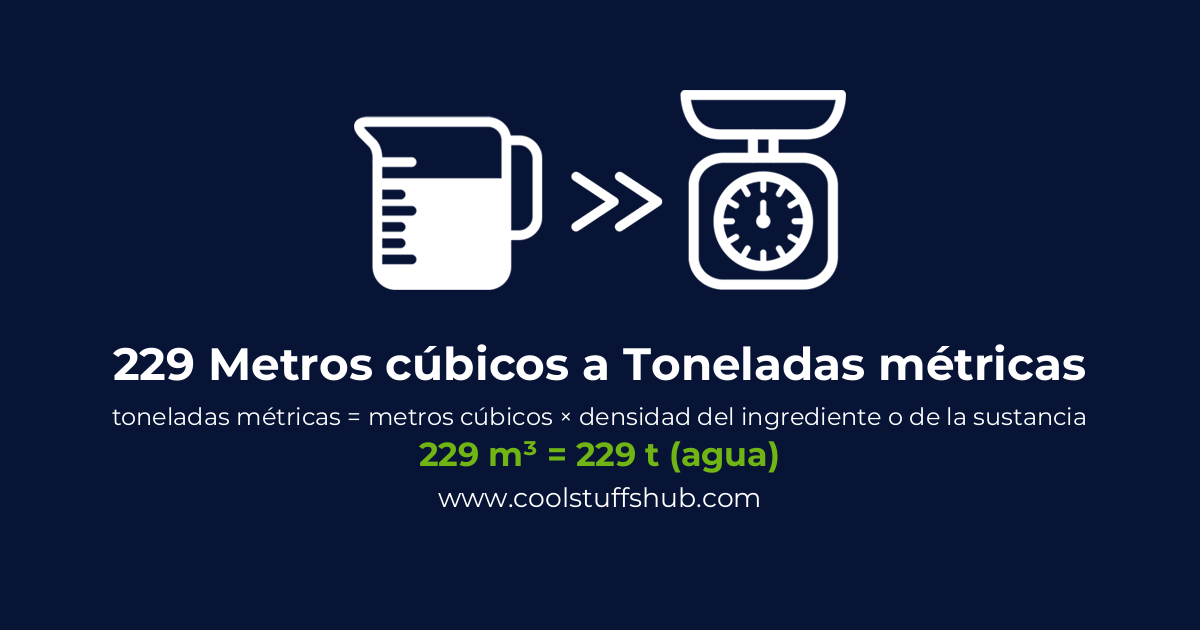 Convertir 229 metros cúbicos a toneladas métricas (conversión de 229 m³ ...