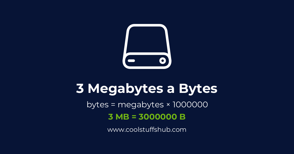 Conversión de 3 megabytes a bytes (3 MB a B)