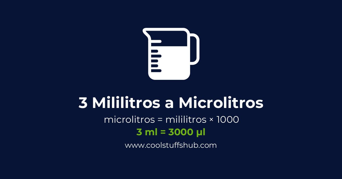 Convertir 3 mililitros a microlitros (conversión de 3 ml a µl)