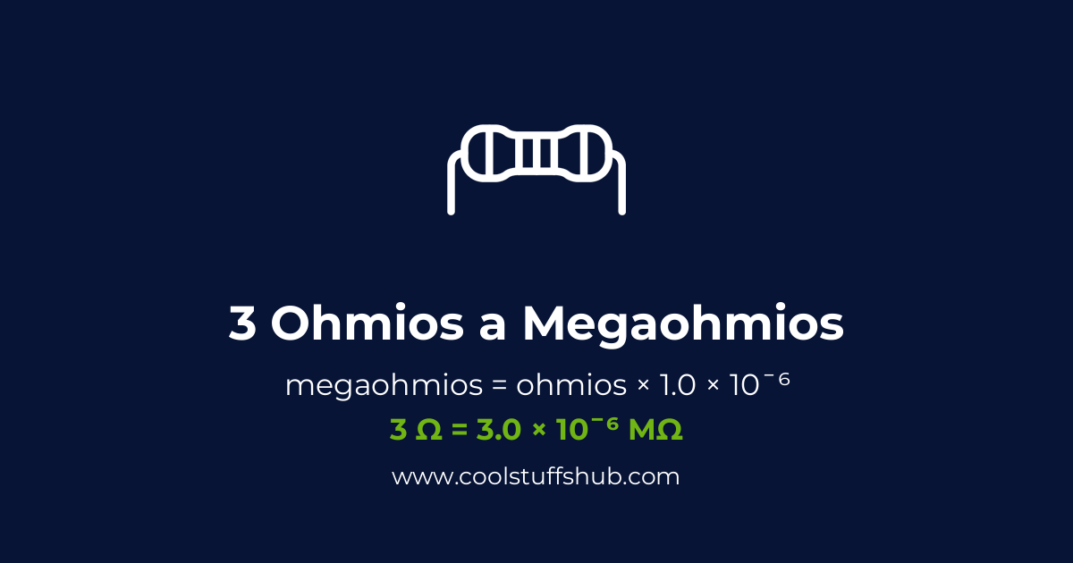 Convertir 3 ohmios a megaohmios (conversión de 3 Ω a MΩ)