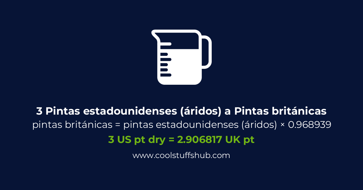 Convertir 3 pintas estadounidenses (áridos) a pintas británicas ...
