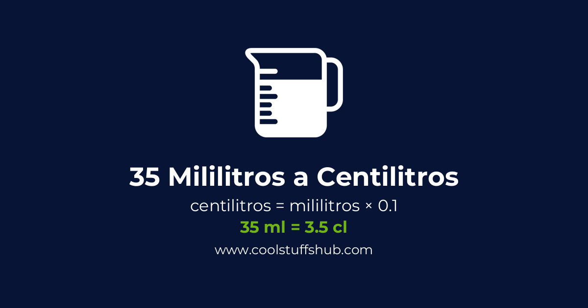 Convertir 35 mililitros a centilitros (conversión de 35 ml a cl)