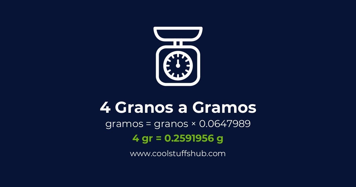 Convertir 4 granos a gramos (conversión de 4 gr a g)