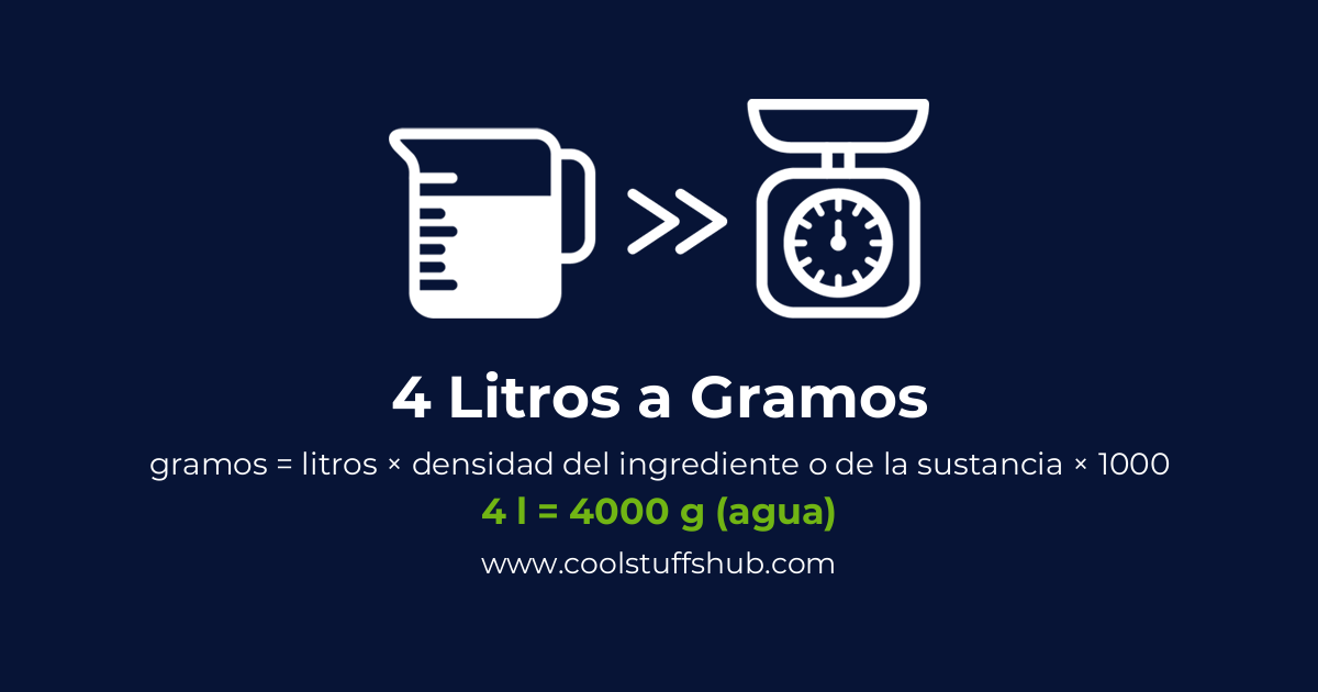 Convertir 4 litros a gramos (conversión de 4 l a g)