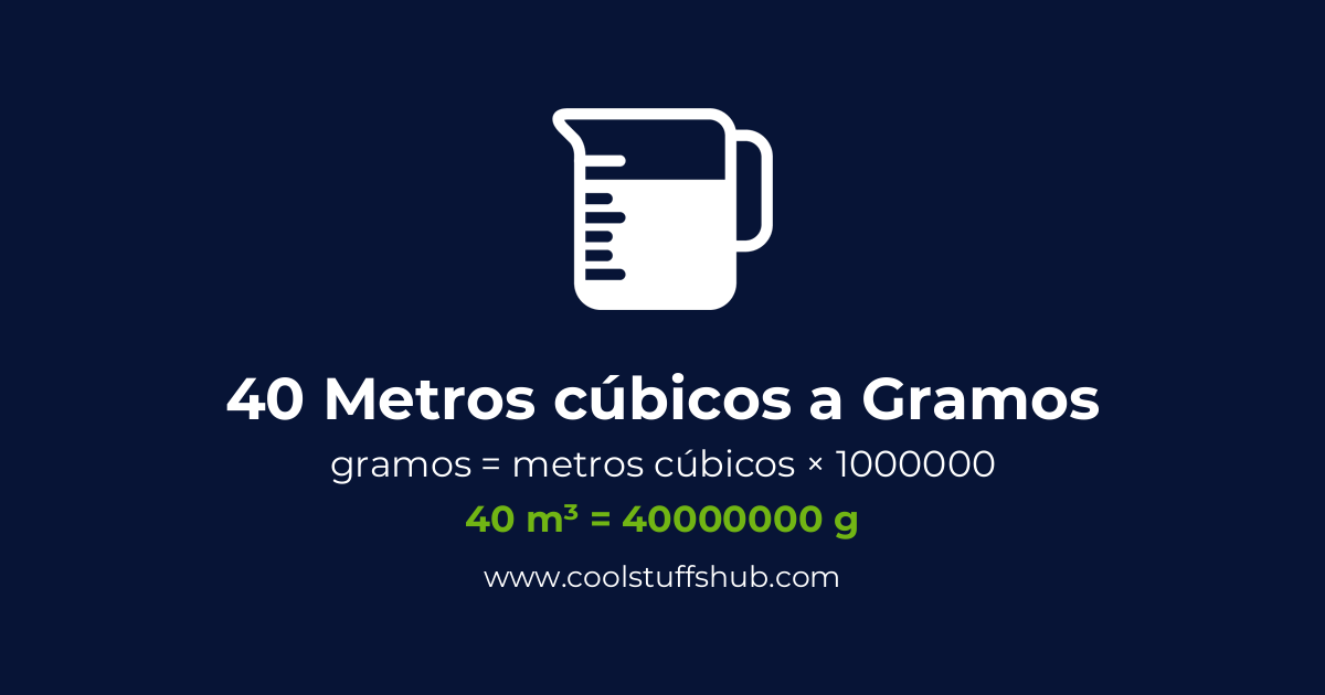 Convertir 40 metros cúbicos a gramos (conversión de 40 m³ a g)