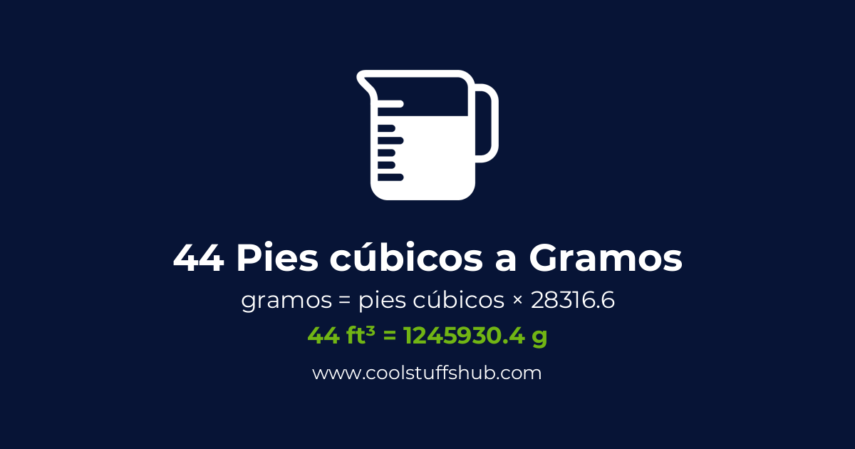 Convertir 44 pies cúbicos a gramos (conversión de 44 ft³ a g)