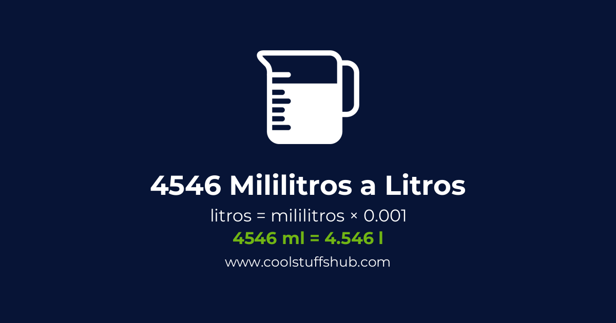 Convertir 4546 mililitros a litros (conversión de 4546 ml a l)