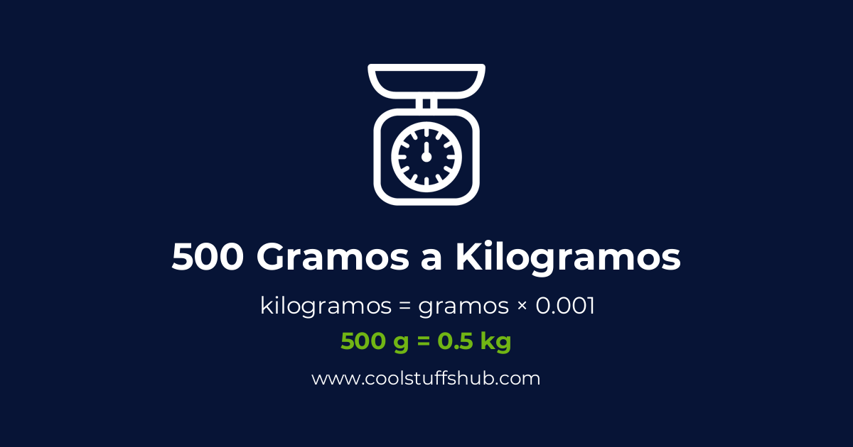 Convertir 500 gramos a kilogramos (conversión de 500 g a kg)