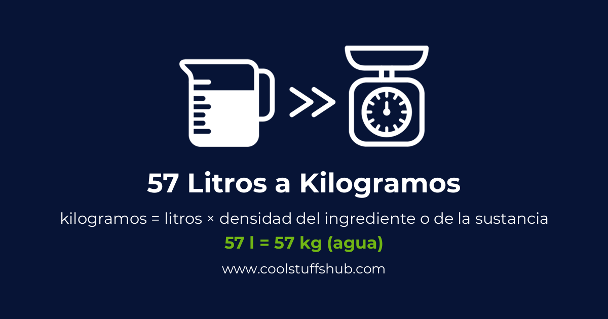 Convertir 57 litros a kilogramos (conversión de 57 l a kg)