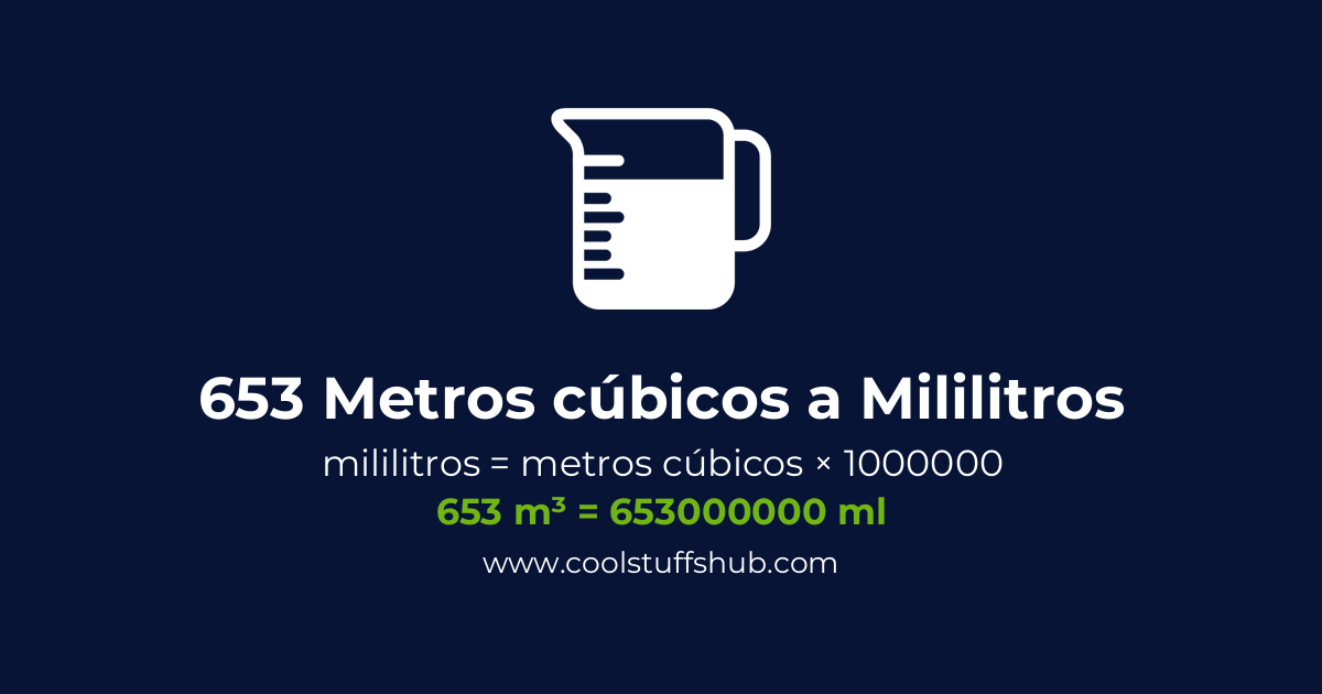 Convertir 653 metros cúbicos a mililitros (conversión de 653 m³ a ml)