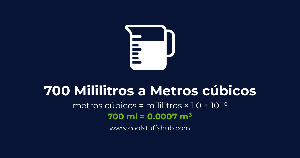 Convertir 700 mililitros a metros cúbicos (conversión de 700 ml a m³)