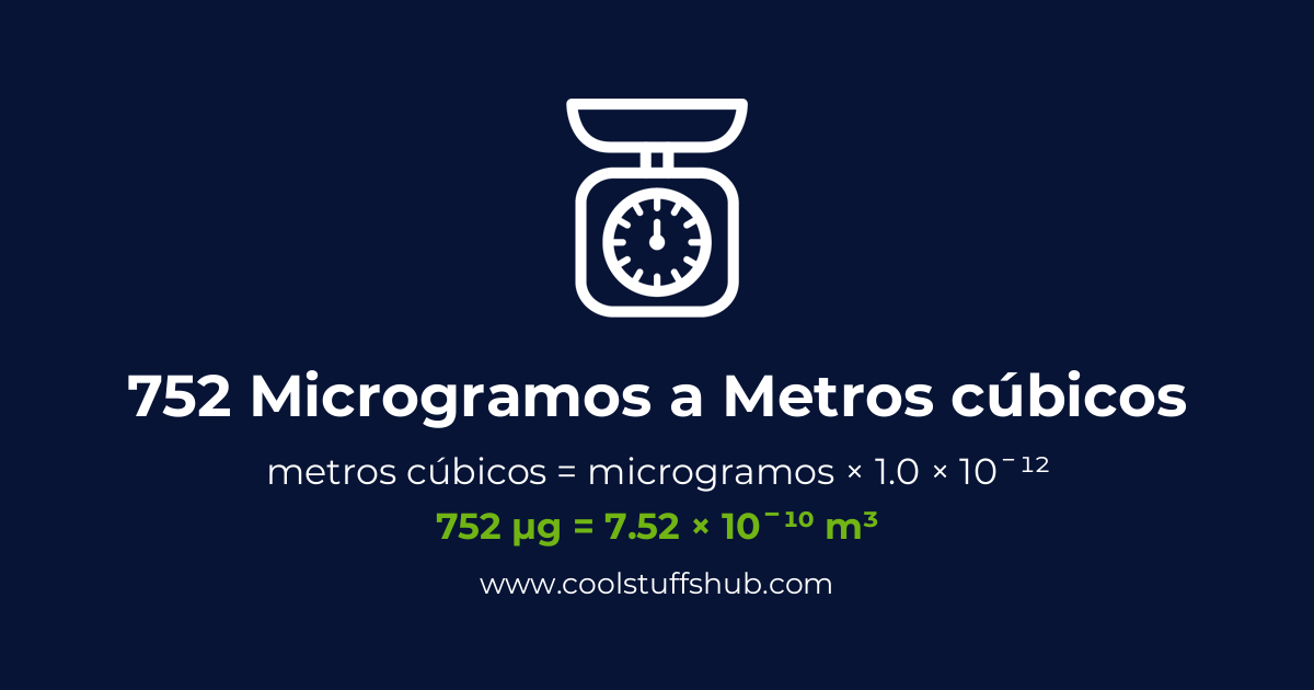 Convertir 752 microgramos a metros cúbicos (conversión de 752 µg a m³)
