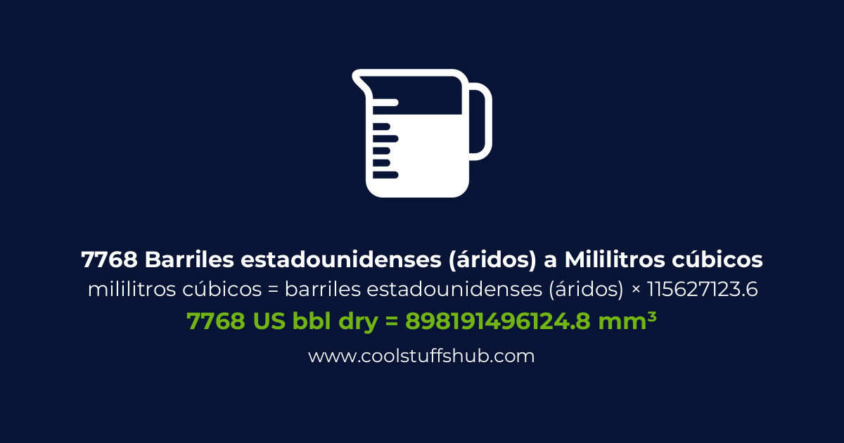 Convertir 7768 barriles estadounidenses (áridos) a mililitros cúbicos ...