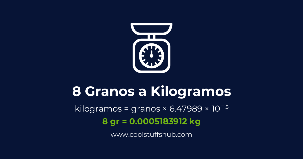 Convertir 8 granos a kilogramos (conversión de 8 gr a kg)
