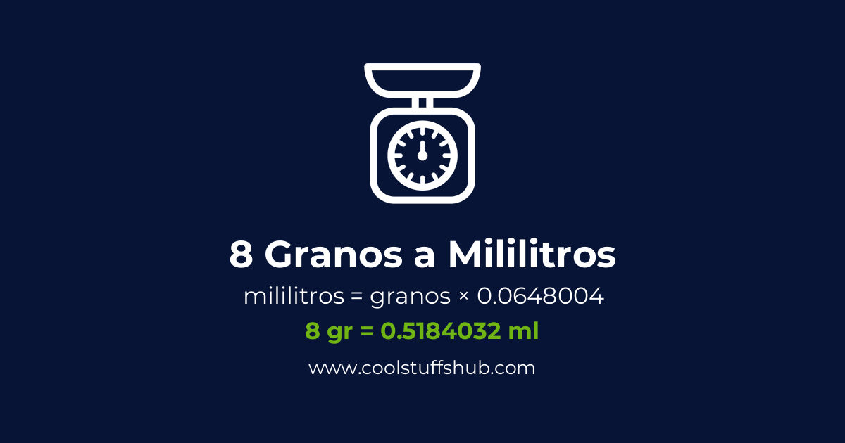Convertir 8 granos a mililitros (conversión de 8 gr a ml)