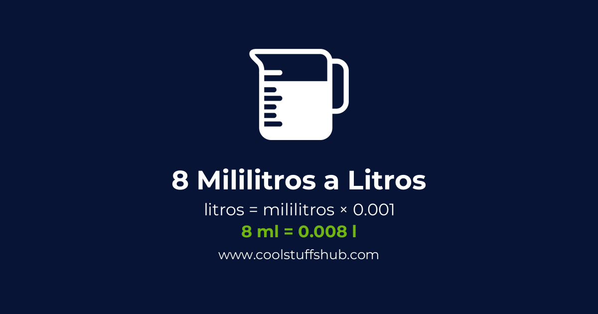 Convertir 8 mililitros a litros (conversión de 8 ml a l)