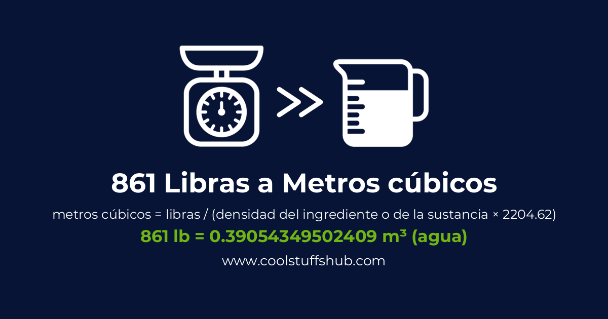 Convertir 861 libras a metros cúbicos (conversión de 861 lb a m³)